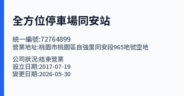 全方位停車場同安站的照片-統編 72764899(桃園市) 公司登記資料與營業項目詳細圖表