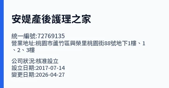 安媞產後護理之家的照片-統編 72769135(桃園市) 公司登記資料與營業項目詳細圖表
