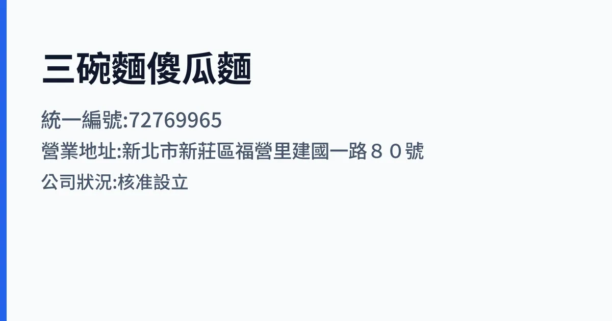 三碗麵傻瓜麵 - 統編 72769965(新北市) 公司登記資料與營業項目詳細圖表