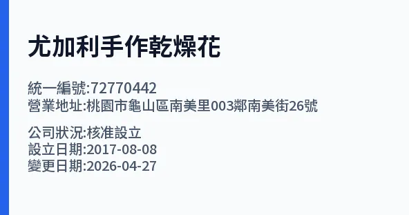 尤加利手作乾燥花的照片-統編 72770442(桃園市) 公司登記資料與營業項目詳細圖表