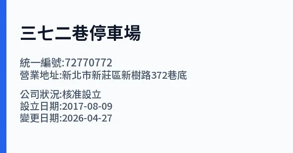 三七二巷停車場的照片-統編 72770772(新北市) 公司登記資料與營業項目詳細圖表