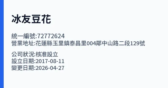 冰友豆花的照片-統編 72772624(花蓮縣) 公司登記資料與營業項目詳細圖表
