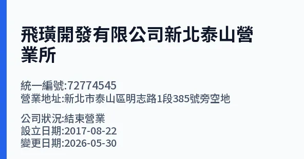 飛璜開發有限公司新北泰山營業所的照片-統編 72774545(新北市) 公司登記資料與營業項目詳細圖表