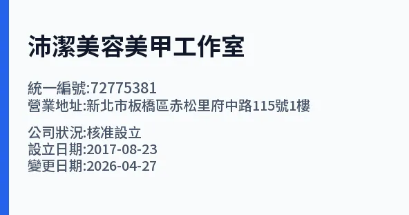沛潔美容美甲工作室的照片-統編 72775381(新北市) 公司登記資料與營業項目詳細圖表
