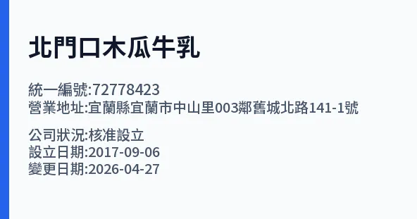 北門口木瓜牛乳的照片-統編 72778423(宜蘭縣) 公司登記資料與營業項目詳細圖表