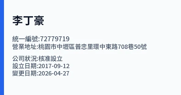 李丁豪的照片-統編 72779719(桃園市) 公司登記資料與營業項目詳細圖表