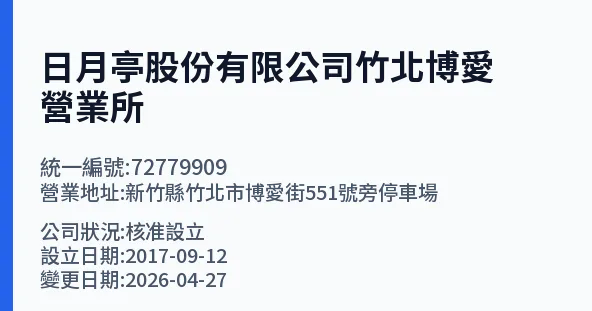 日月亭股份有限公司竹北博愛營業所的照片-統編 72779909(新竹縣) 公司登記資料與營業項目詳細圖表