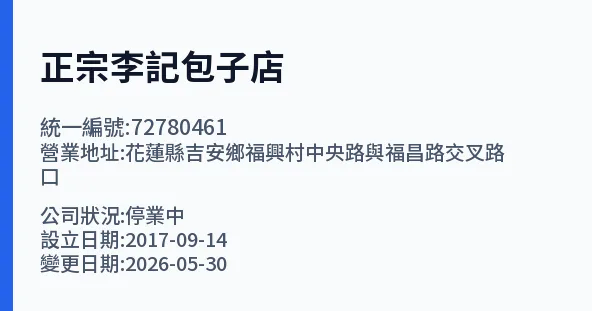 正宗李記包子店的照片-統編 72780461(花蓮縣) 公司登記資料與營業項目詳細圖表