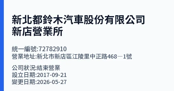 新北都鈴木汽車股份有限公司新店營業所的照片-統編 72782910(新北市) 公司登記資料與營業項目詳細圖表