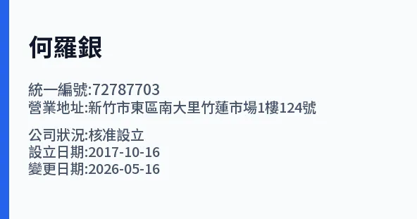 何羅銀的照片-統編 72787703(新竹市) 公司登記資料與營業項目詳細圖表