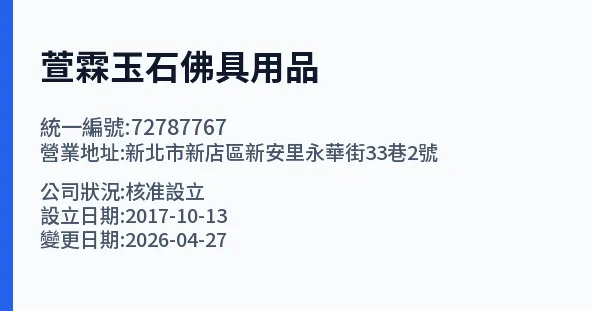 萱霖玉石佛具用品的照片-統編 72787767(新北市) 公司登記資料與營業項目詳細圖表