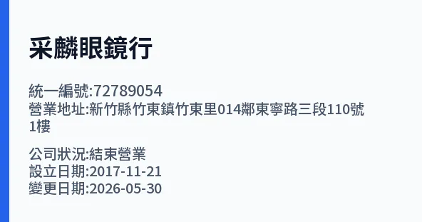 采麟眼鏡行的照片-統編 72789054(新竹縣) 公司登記資料與營業項目詳細圖表