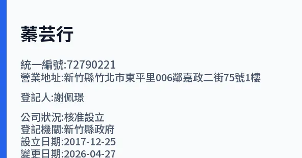 蓁芸行的照片-統編 72790221(新竹縣) 公司登記資料與營業項目詳細圖表
