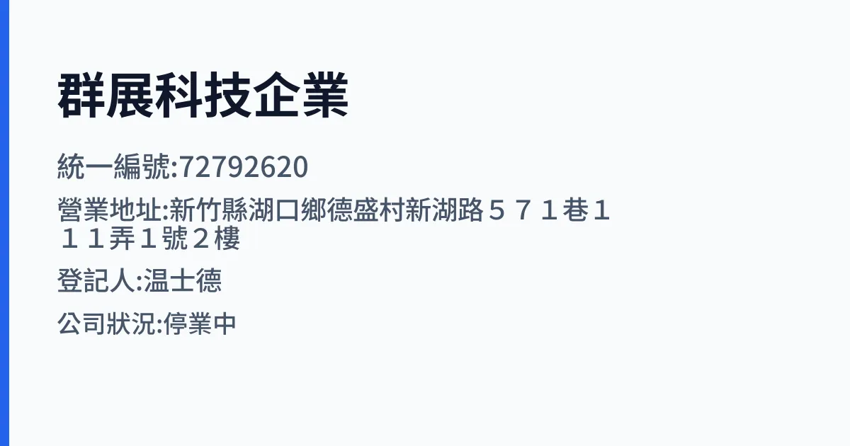 群展科技企業 - 統編 72792620(新竹縣) 公司登記資料與營業項目詳細圖表