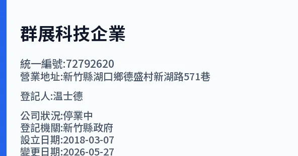 群展科技企業的照片-統編 72792620(新竹縣) 公司登記資料與營業項目詳細圖表