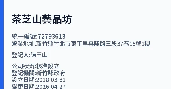 茶芝山藝品坊的照片-統編 72793613(新竹縣) 公司登記資料與營業項目詳細圖表