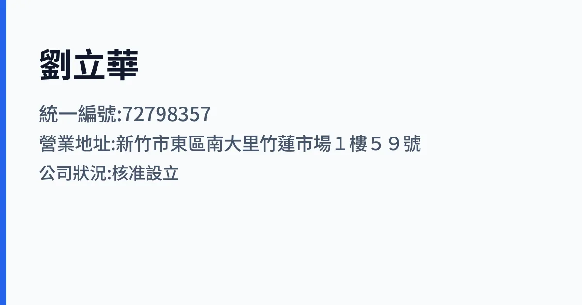 劉立華 - 統編 72798357(新竹市) 公司登記資料與營業項目詳細圖表