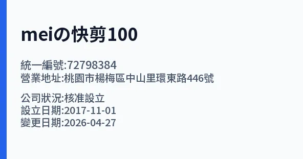meiの快剪100的照片-統編 72798384(桃園市) 公司登記資料與營業項目詳細圖表