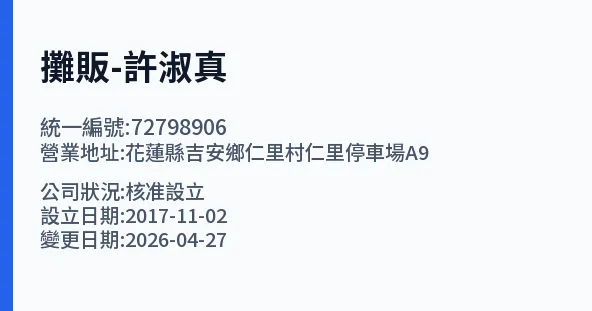 攤販-許淑真的照片-統編 72798906(花蓮縣) 公司登記資料與營業項目詳細圖表