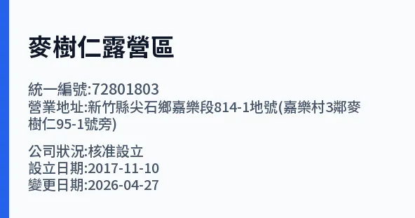 麥樹仁露營區的照片-統編 72801803(新竹縣) 公司登記資料與營業項目詳細圖表