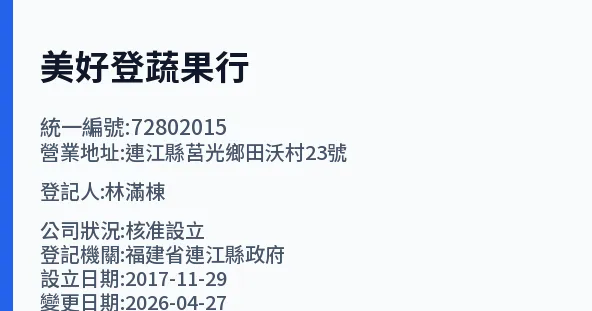美好登蔬果行的照片-統編 72802015(連江縣) 公司登記資料與營業項目詳細圖表