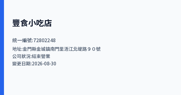豐食小吃店的照片-統編 72802248(金門縣) 公司登記資料與營業項目詳細圖表