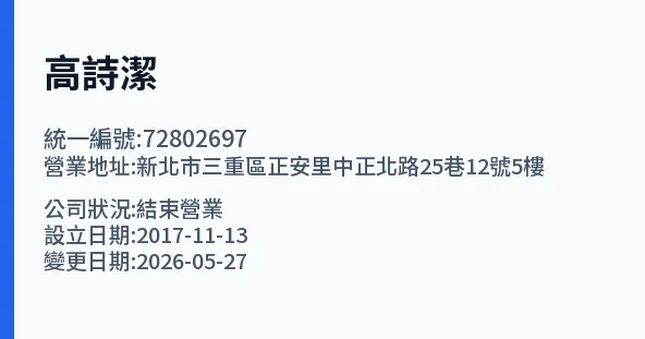 高詩潔的照片-統編 72802697(新北市) 公司登記資料與營業項目詳細圖表