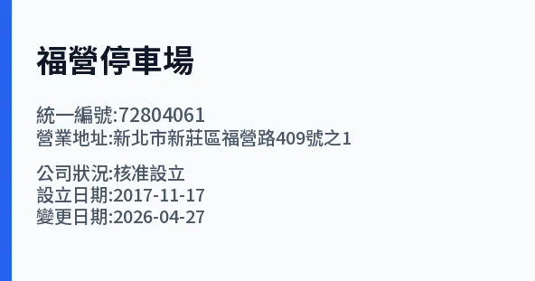 福營停車場的照片-統編 72804061(新北市) 公司登記資料與營業項目詳細圖表