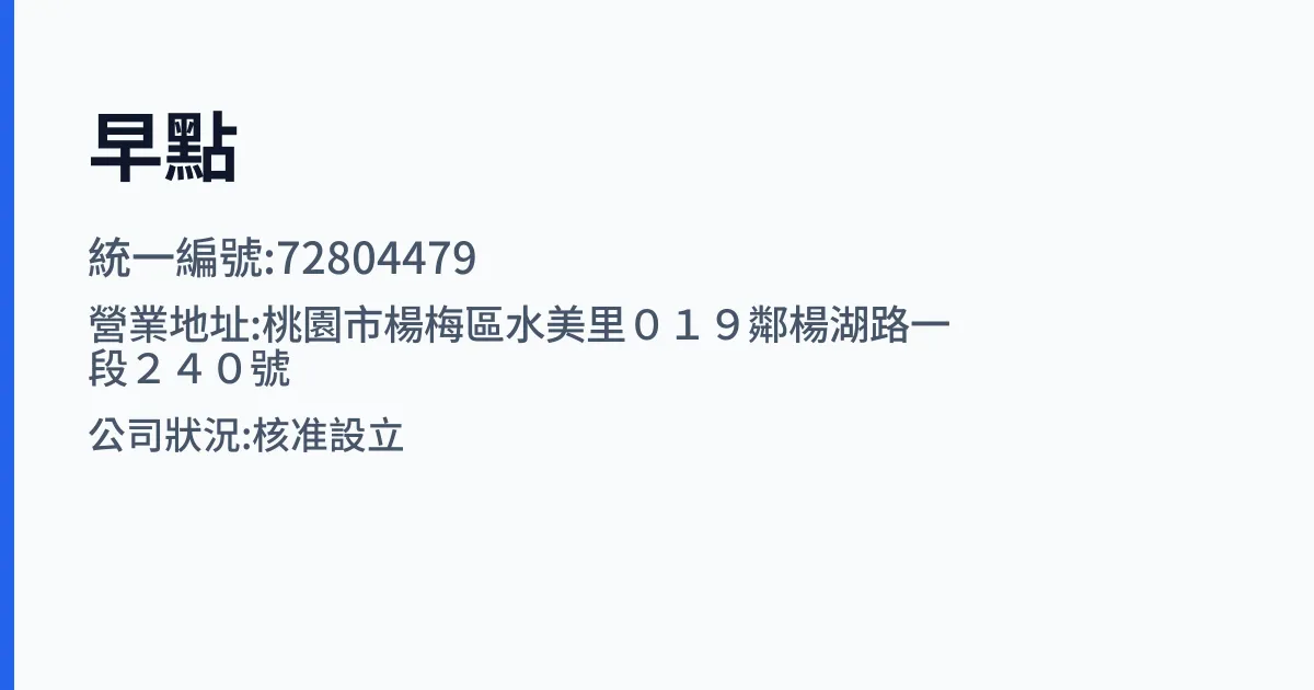 早點 - 統編 72804479(桃園市) 公司登記資料與營業項目詳細圖表