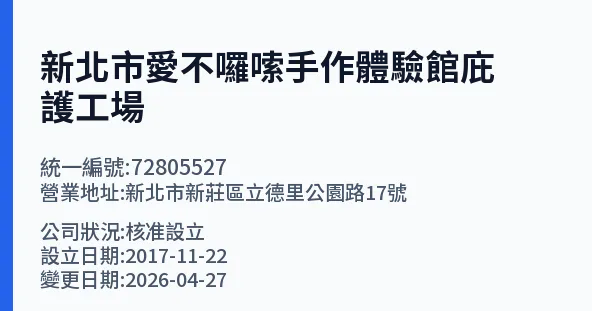 新北市愛不囉嗦手作體驗館庇護工場的照片-統編 72805527(新北市) 公司登記資料與營業項目詳細圖表
