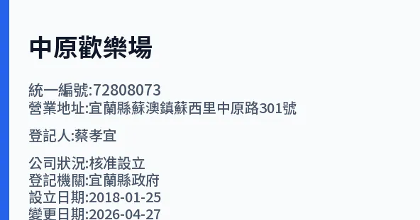 中原歡樂場的照片-統編 72808073(宜蘭縣) 公司登記資料與營業項目詳細圖表