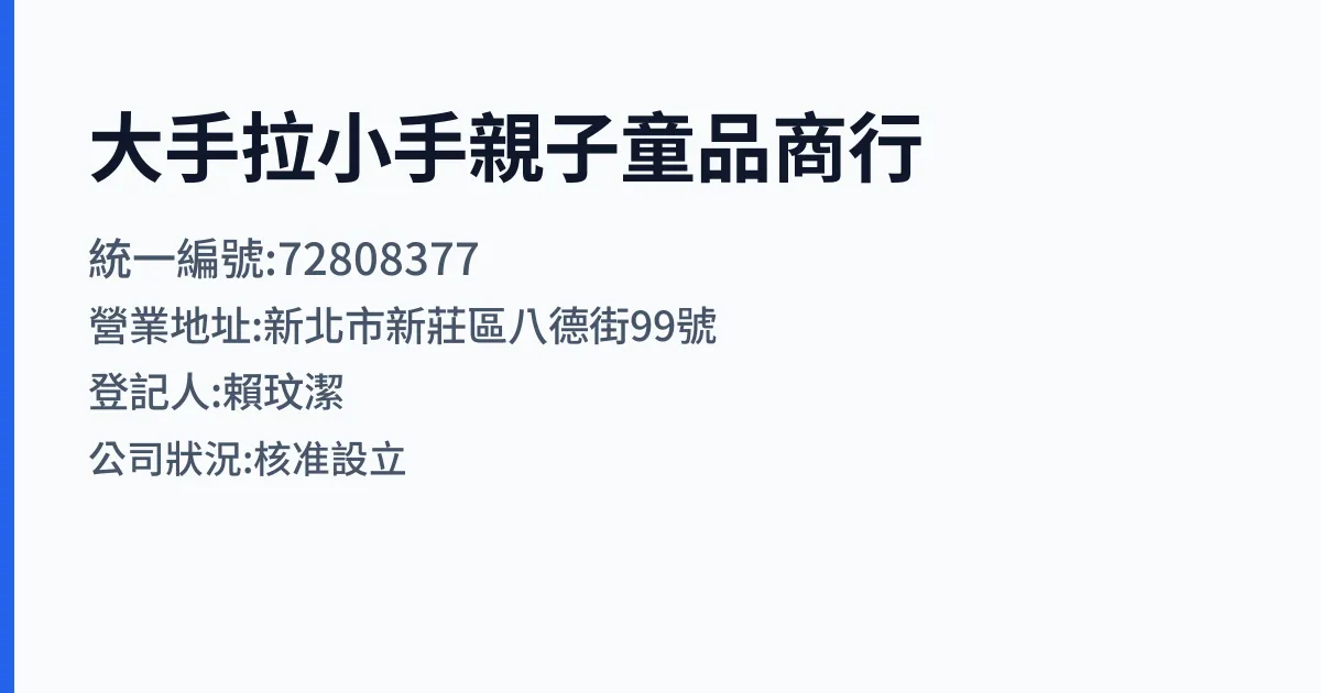 大手拉小手親子童品商行 - 統編 72808377(新北市) 公司登記資料與營業項目詳細圖表