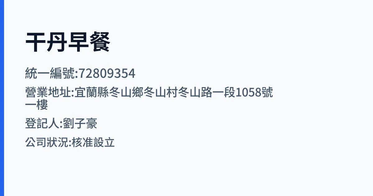 干丹早餐 - 統編 72809354(宜蘭縣) 公司登記資料與營業項目詳細圖表
