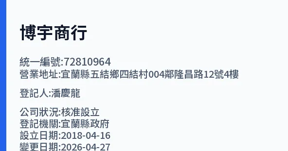 博宇商行的照片-統編 72810964(宜蘭縣) 公司登記資料與營業項目詳細圖表