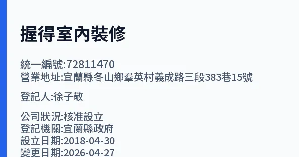 握得室內裝修的照片-統編 72811470(宜蘭縣) 公司登記資料與營業項目詳細圖表