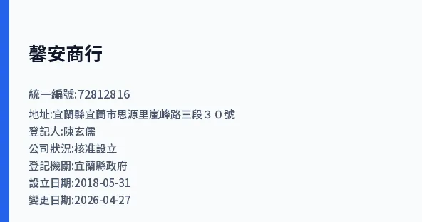 馨安商行的照片-統編 72812816(宜蘭縣) 公司登記資料與營業項目詳細圖表