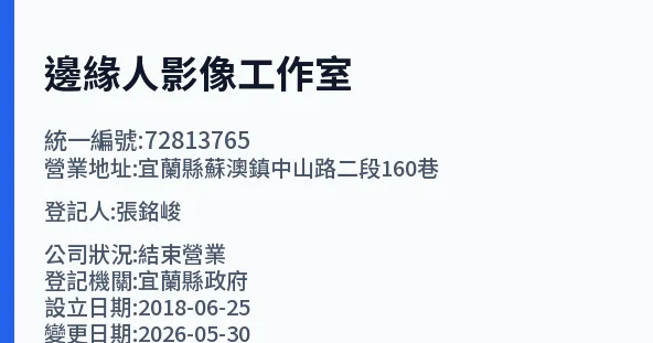 邊緣人影像工作室的照片-統編 72813765(宜蘭縣) 公司登記資料與營業項目詳細圖表
