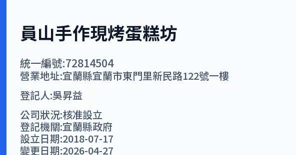 員山手作現烤蛋糕坊的照片-統編 72814504(宜蘭縣) 公司登記資料與營業項目詳細圖表