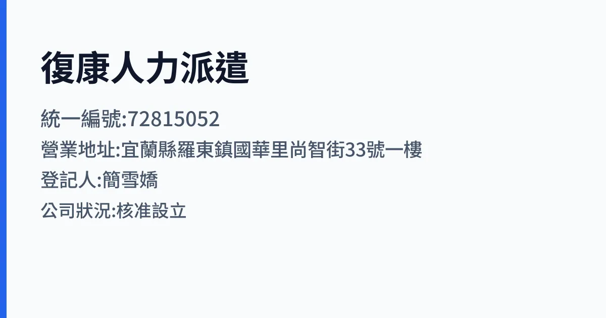 復康人力派遣 - 統編 72815052(宜蘭縣) 公司登記資料與營業項目詳細圖表