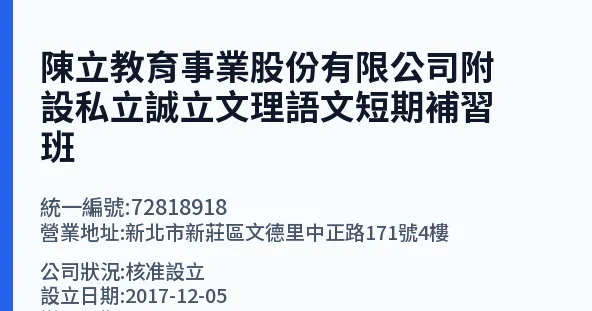 陳立教育事業股份有限公司附設私立誠立文理語文短期補習班的照片-統編 72818918(新北市) 公司登記資料與營業項目詳細圖表