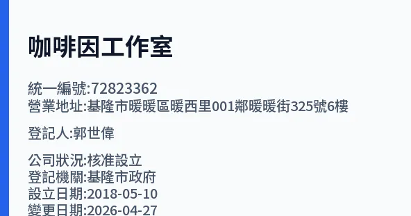 咖啡因工作室的照片-統編 72823362(基隆市) 公司登記資料與營業項目詳細圖表