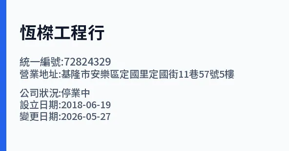 恆榤工程行的照片-統編 72824329(基隆市) 公司登記資料與營業項目詳細圖表