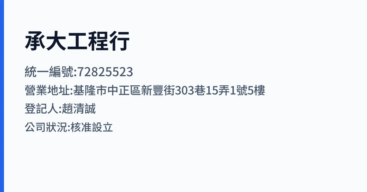 承大工程行 - 統編 72825523(基隆市) 公司登記資料與營業項目詳細圖表