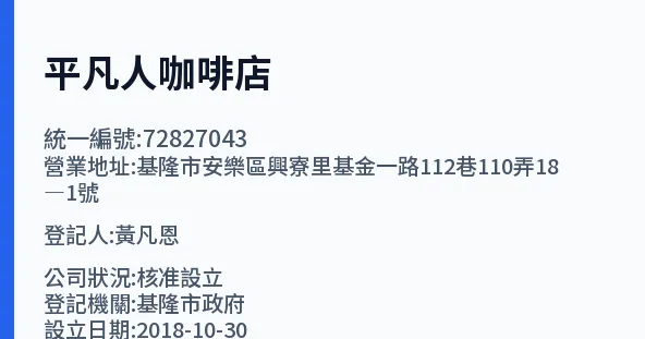 平凡人咖啡店的照片-統編 72827043(基隆市) 公司登記資料與營業項目詳細圖表