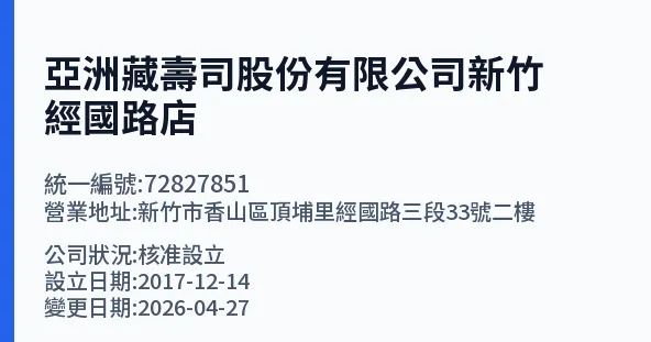 亞洲藏壽司股份有限公司新竹經國路店的照片-統編 72827851(新竹市) 公司登記資料與營業項目詳細圖表