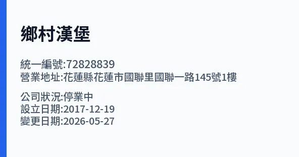 鄉村漢堡的照片-統編 72828839(花蓮縣) 公司登記資料與營業項目詳細圖表