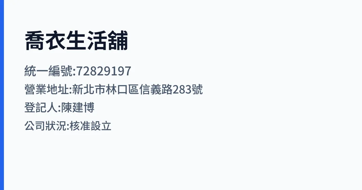 喬衣生活舖 - 統編 72829197(新北市) 公司登記資料與營業項目詳細圖表