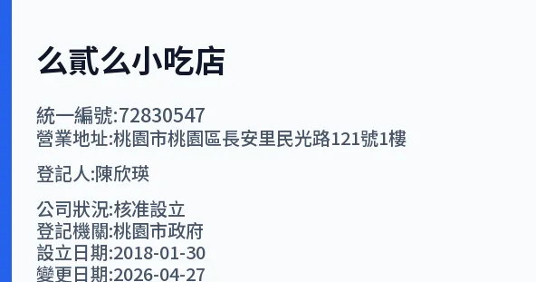 么貳么小吃店的照片-統編 72830547(桃園市) 公司登記資料與營業項目詳細圖表