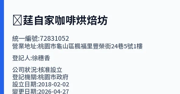 䅨莛自家咖啡烘焙坊的照片-統編 72831052(桃園市) 公司登記資料與營業項目詳細圖表