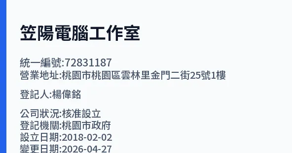 笠陽電腦工作室的照片-統編 72831187(桃園市) 公司登記資料與營業項目詳細圖表
